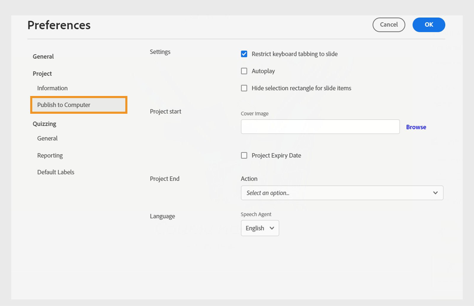 Set Project Preferences In Adobe Captivate